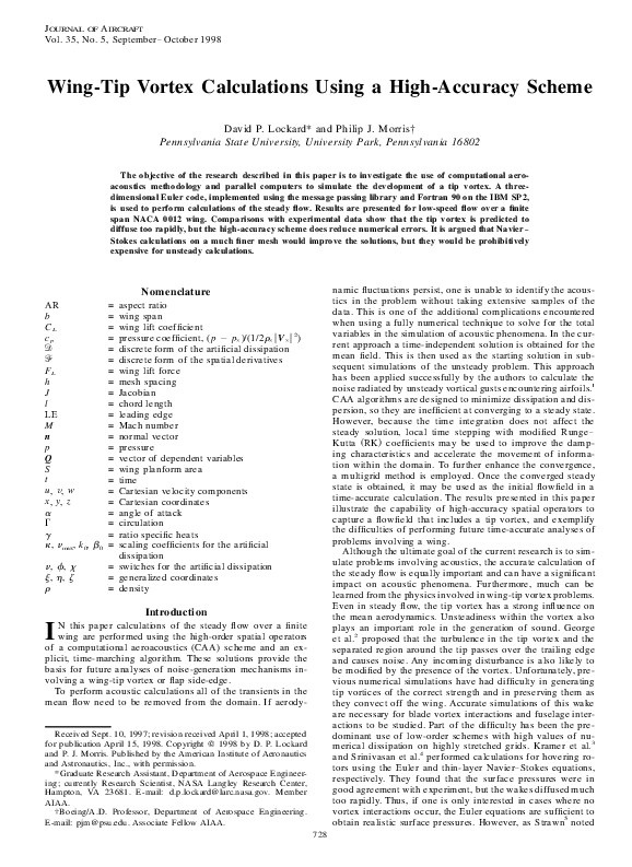 (PDF) Wing-Tip Vortex Calculations Using a High-Accuracy Scheme | Philip Morris - Academia.edu
