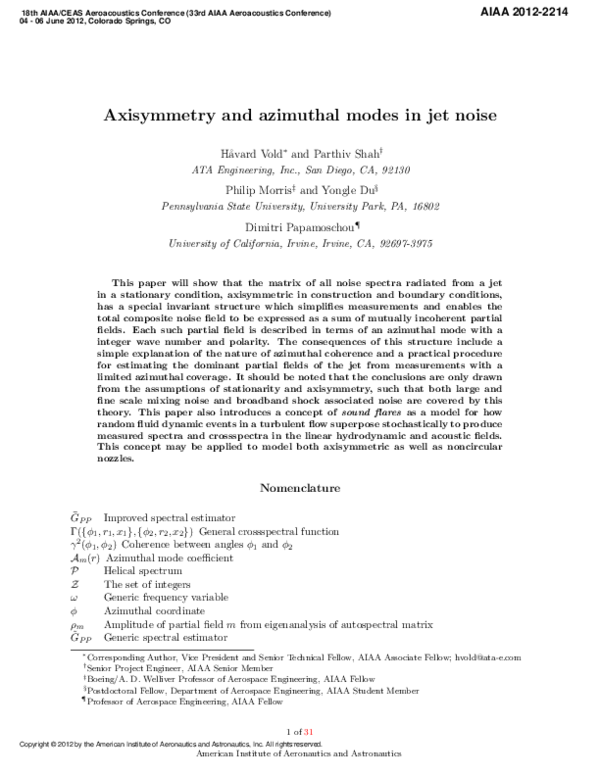 (PDF) Axisymmetry and azimuthal modes in jet noise | Philip Morris ...
