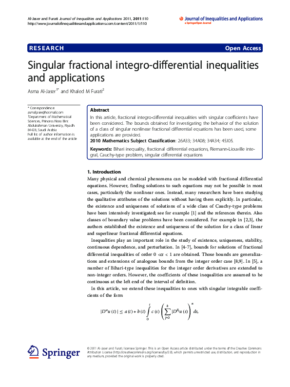 (PDF) Singular fractional integro-differential inequalities and applications