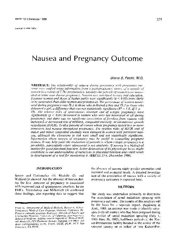 (PDF) Nausea and Pregnancy Outcome