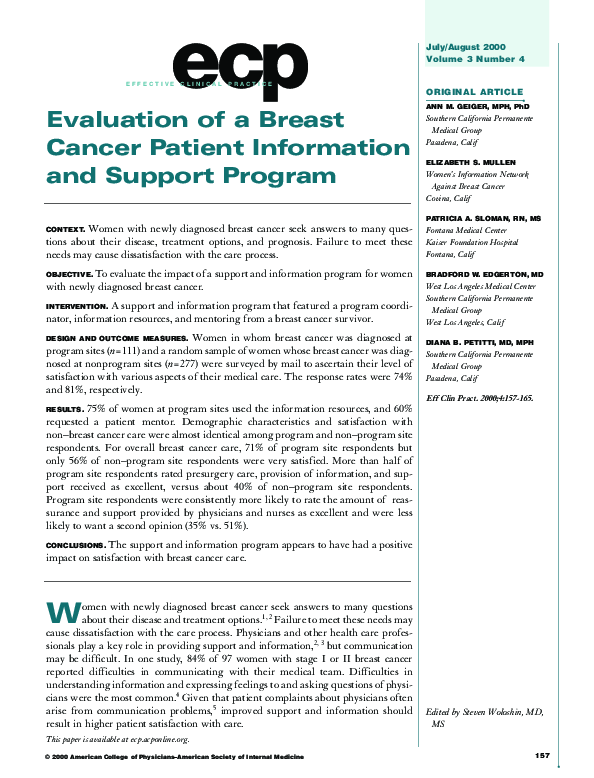 (PDF) Evaluation of a breast cancer patient information and support program