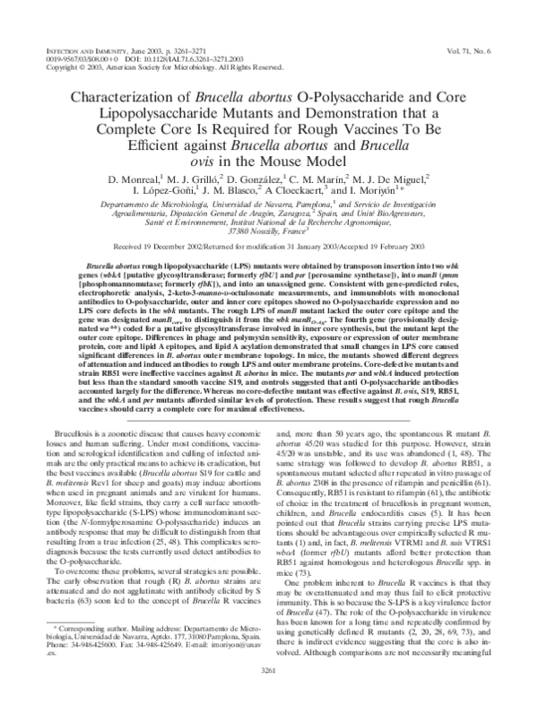 (PDF) Characterization of Brucella abortus O-Polysaccharide and Core ...