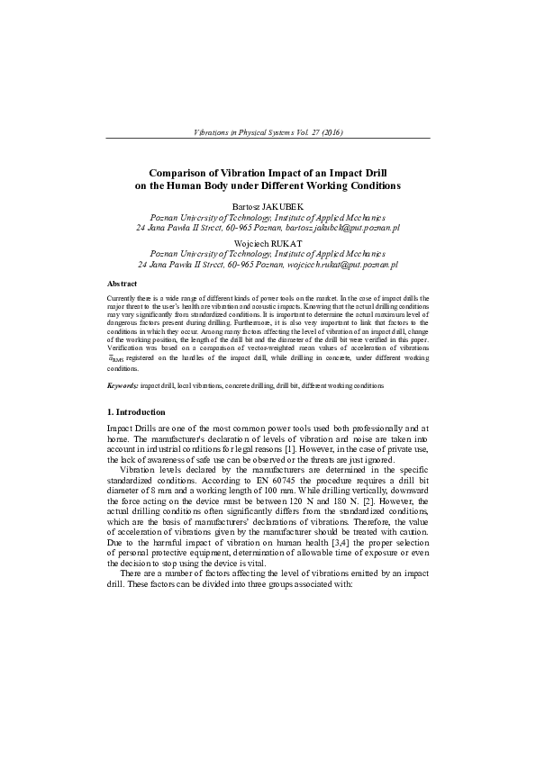 (PDF) Comparison of vibration impact of an impact drill on the human ...