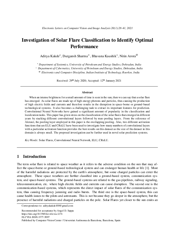 (PDF) Investigation of Solar Flare Classification to Identify Optimal ...