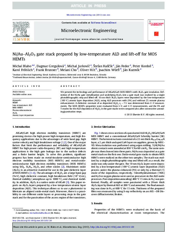 (PDF) Al2O3 Gate Stacks for MOS HEMTs via ALD