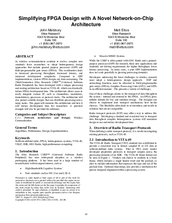 Pdf Simplifying Fpga Design With A Novel Network On Chip Architecture Matt Ettus