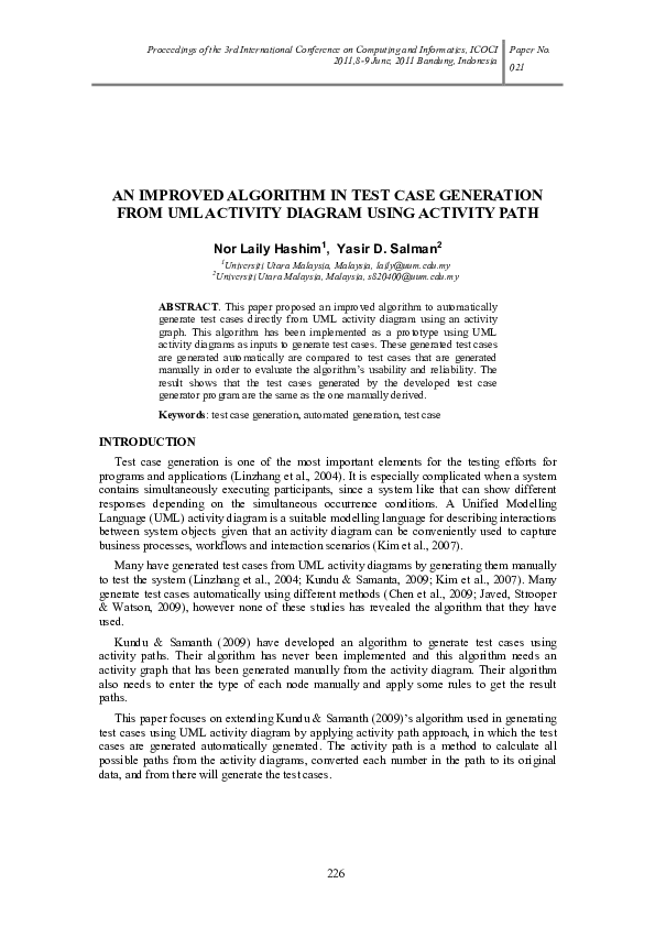 Pdf An Improved Algorithm In Test Case Generation From Uml Activity