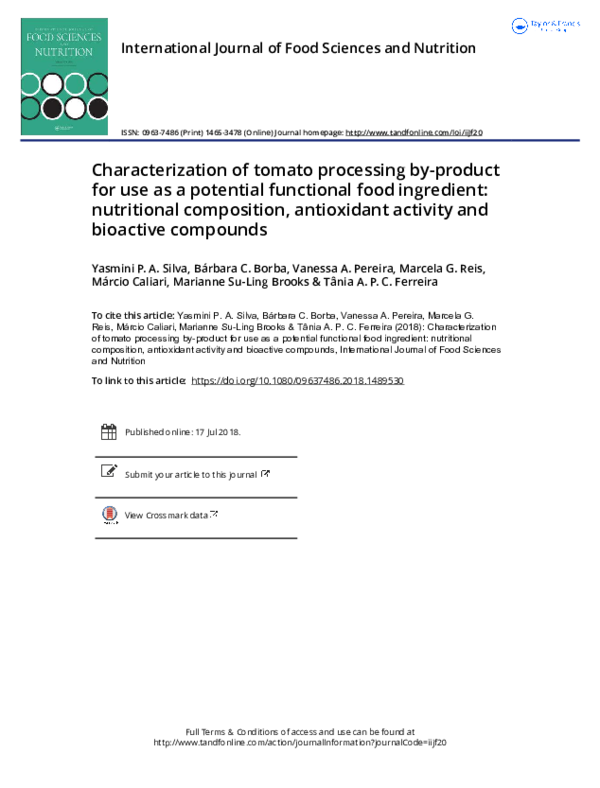 (PDF) Characterization of tomato processing by-product for use as a potential functional food ...