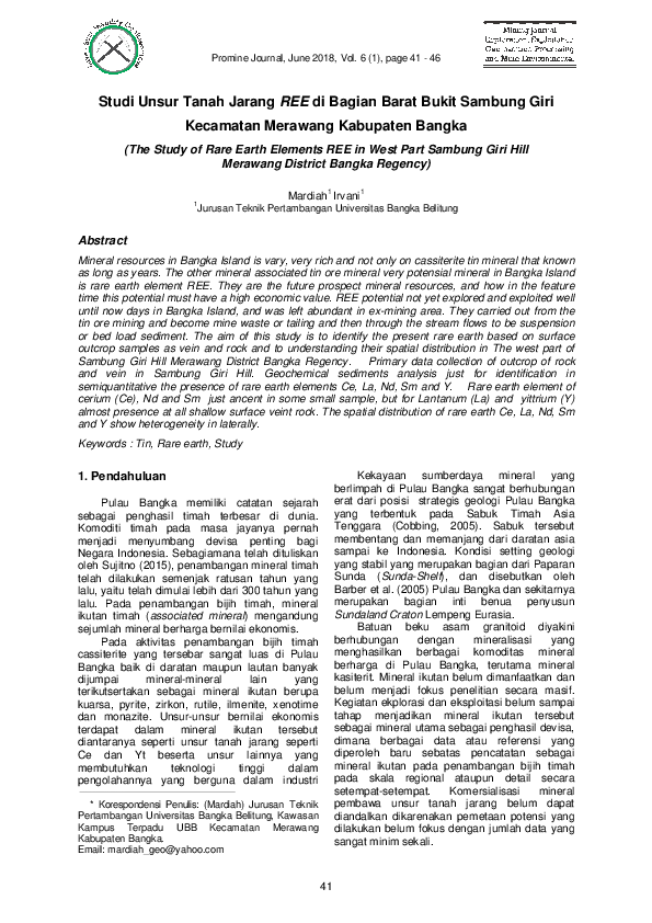 (PDF) Studi Unsur Tanah Jarang REE di Bagian Barat Bukit Sambung Giri ...