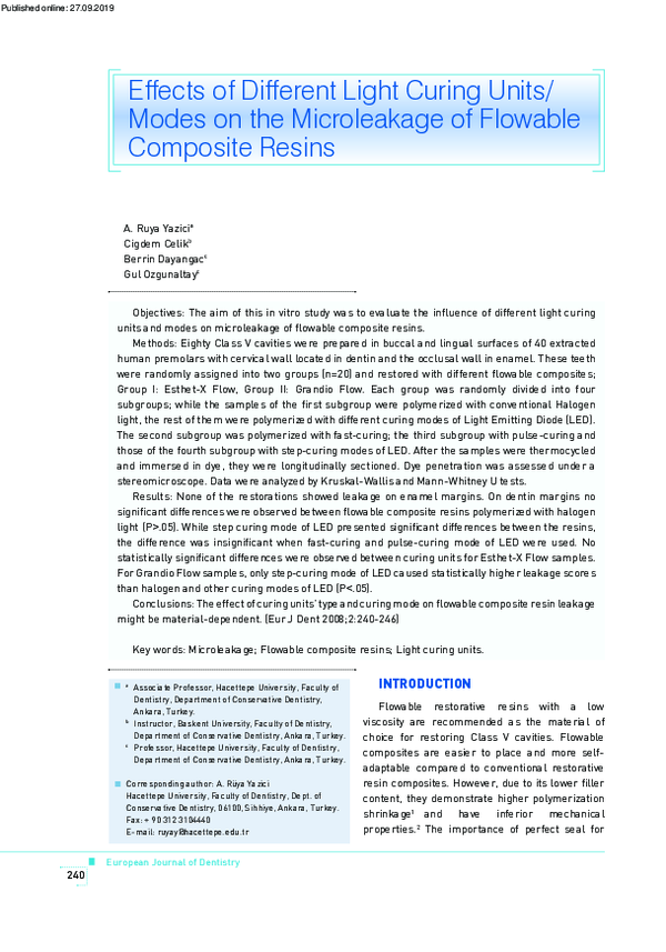Pdf Effects Of Different Light Curing Units Modes On The Microleakage