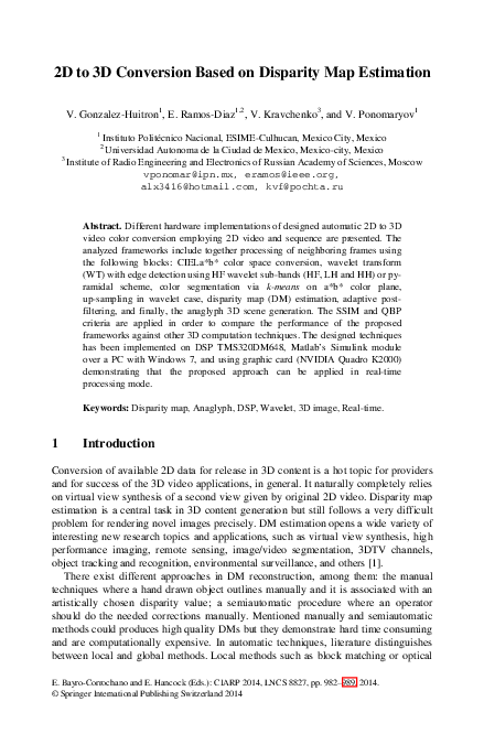 (PDF) 2D to 3D Conversion Based on Disparity Map Estimation