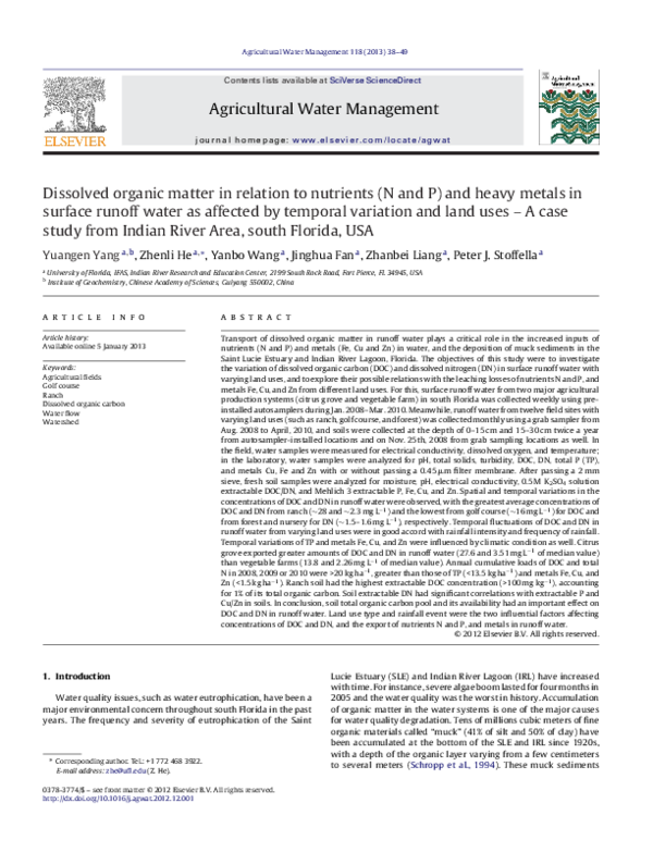 (PDF) Dissolved organic matter in relation to nutrients (N and P) and heavy metals in surface ...