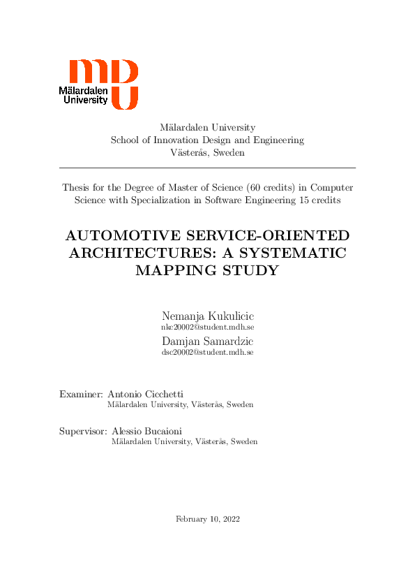 (PDF) Automotive Service-oriented Architectures: a Systematic Mapping Study