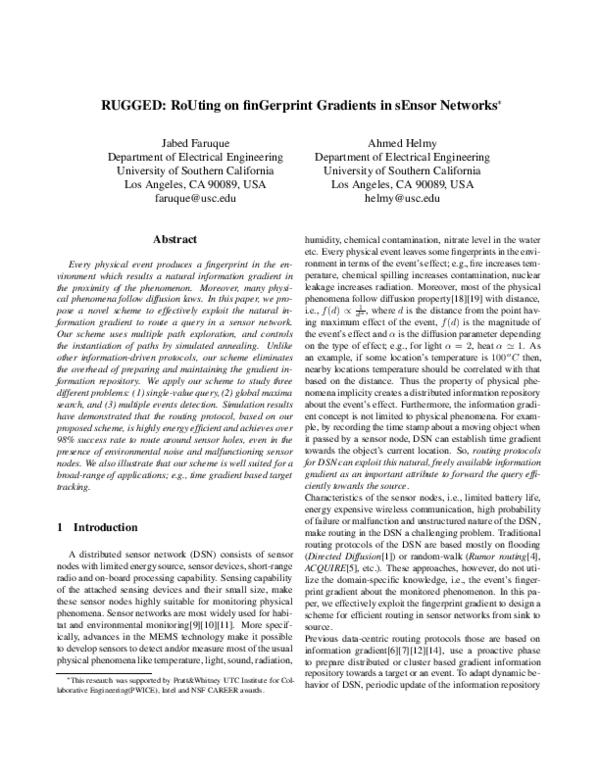 (PDF) Rugged: routing on fingerprint gradients in sensor networks | Ahmed Helmy - Academia.edu