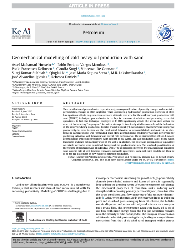 (PDF) Geomechanical modelling of cold heavy oil production with sand