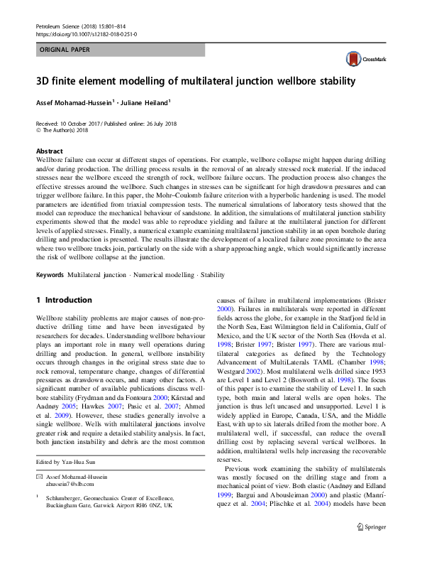 (PDF) 3D finite element modelling of multilateral junction wellbore ...