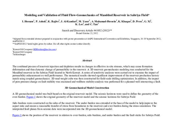 (PDF) Modeling and Validation of Fluid Flow-Geomechanics of Mauddud Reservoir in Sabriya Field