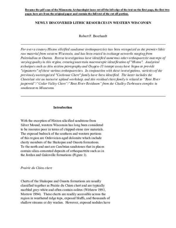 (PDF) NEWLY DISCOVERED LITHIC RESOURCES IN WESTERN WISCONSIN