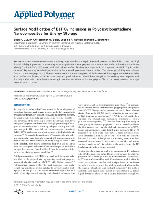 (PDF) Surface modification of BaTiO3inclusions in polydicyclopentadiene ...