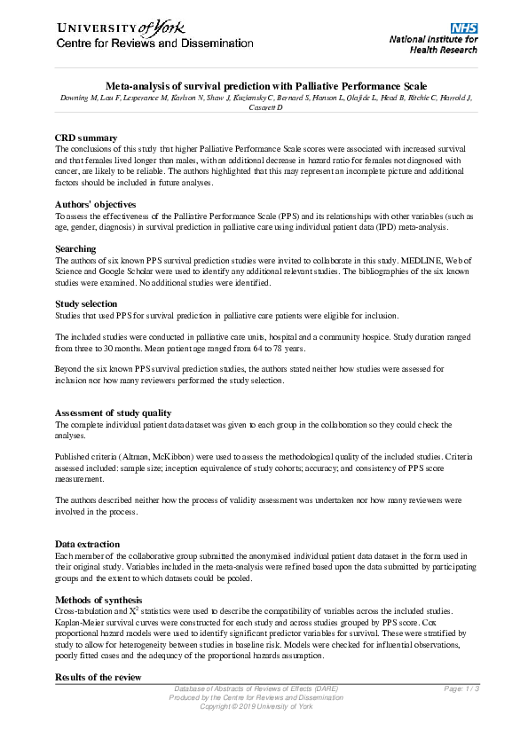 (PDF) Meta-analysis of Survival Prediction with Palliative Performance ...