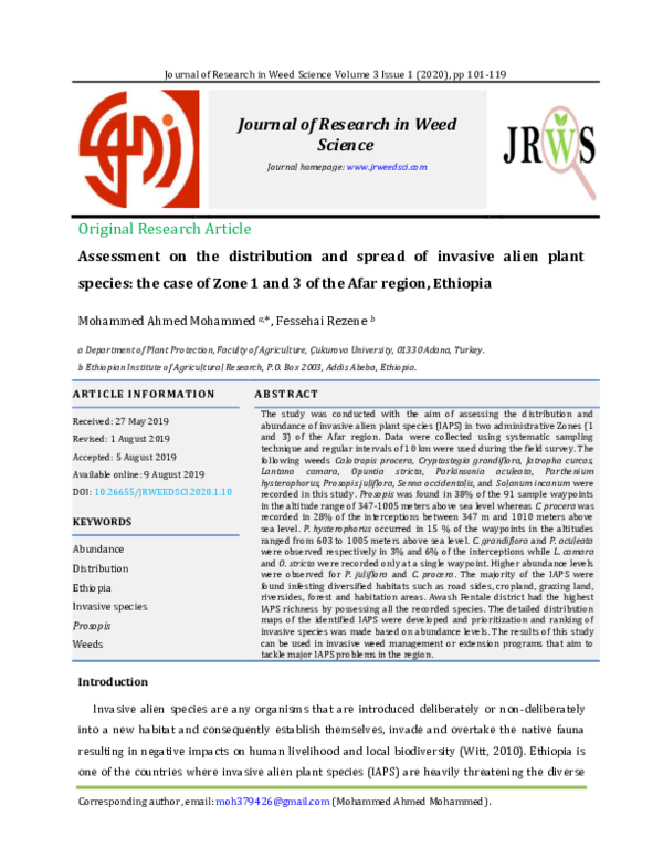 (PDF) Assessment on the distribution and spread of invasive alien plant species: the case of ...