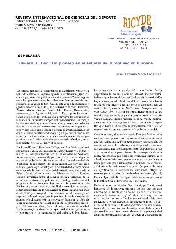 (PDF) Edward. L. Deci: Un pionero en el estudio de la motivación humana