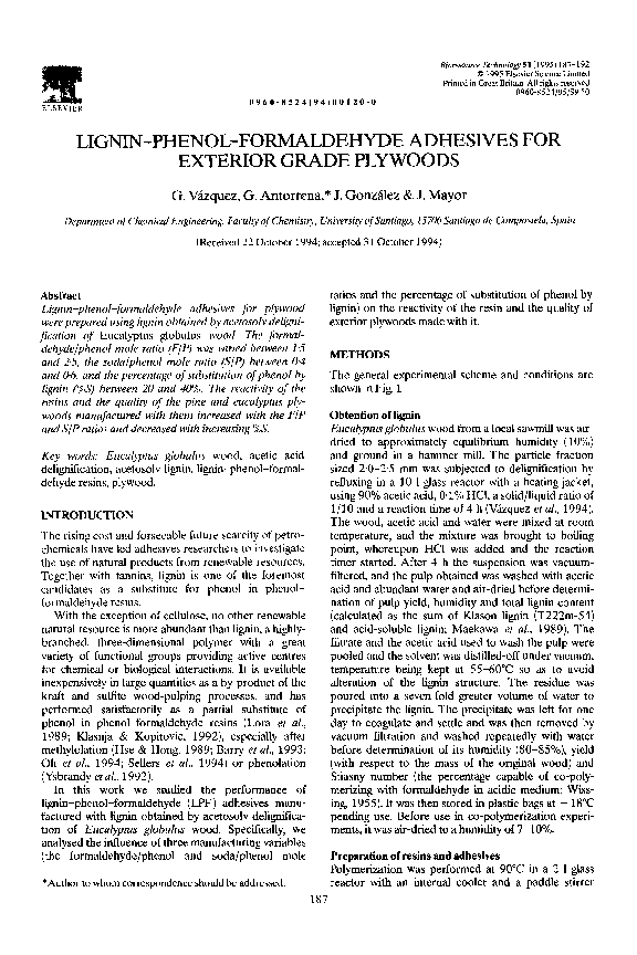 (PDF) Lignin-phenol-formaldehyde adhesives for exterior grade plywoods