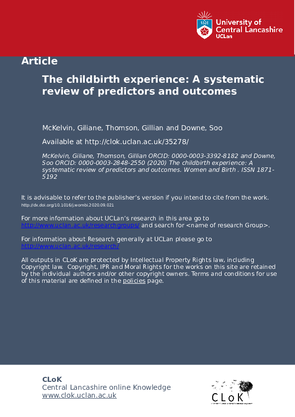 (PDF) The childbirth experience: A systematic review of predictors and ...