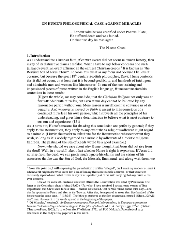 (PDF) On Hume's Philosophical Case Against Miracles