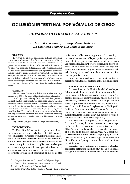 (PDF) Oclusión Intestinal Por Vólvulo De Ciego