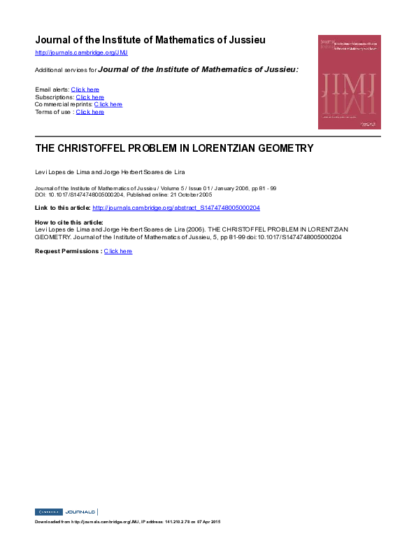 (PDF) The Christoffel Problem in Lorentzian Geometry