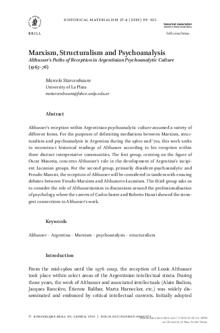 (PDF) Marxism, Structuralism and Psychoanalysis. Althusser’s Paths of ...