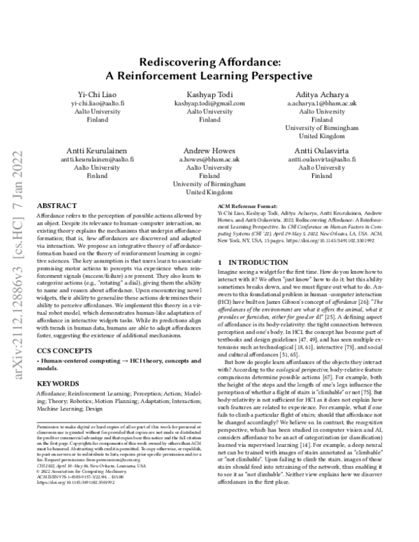 (PDF) Rediscovering Affordance: A Reinforcement Learning Perspective
