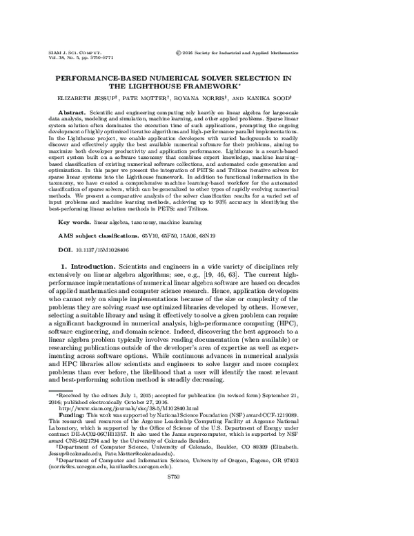 (PDF) Performance-Based Numerical Solver Selection in the Lighthouse Framework