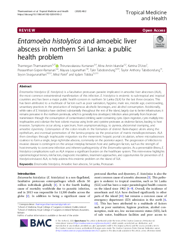 (PDF) Entamoeba histolytica and amoebic liver abscess in northern Sri ...