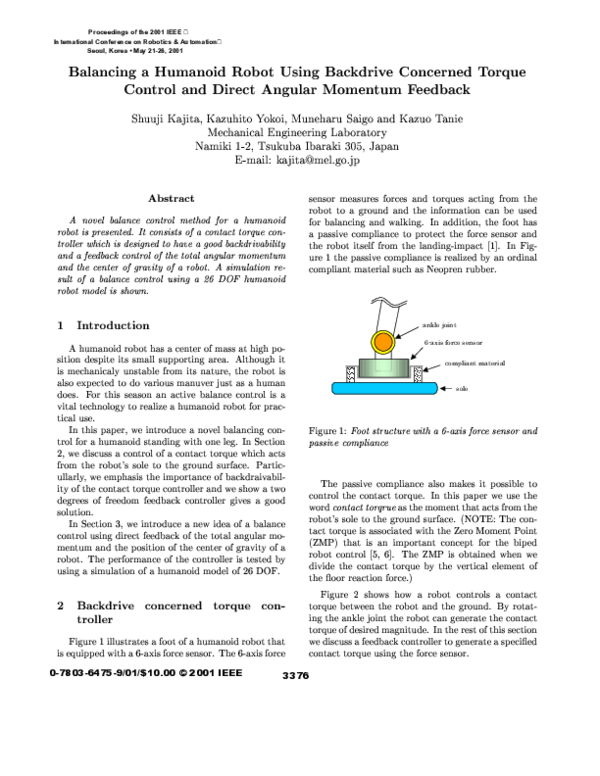 Pdf Balancing A Humanoid Robot Using Backdrive Concerned Torque Control And Direct Angular