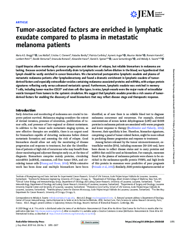 (PDF) Tumor-associated factors are enriched in lymphatic exudate ...