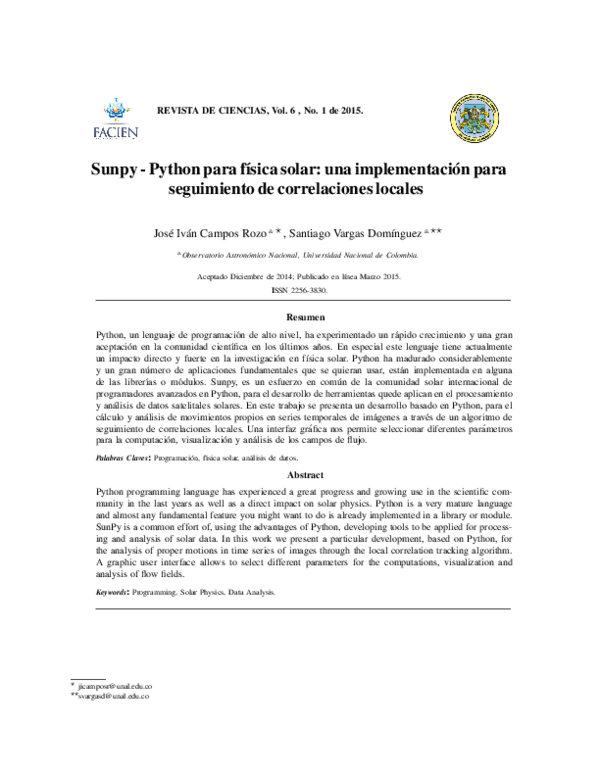 (PDF) Sunpy - Python para física solar: una implementación para seguimiento de correlaciones locales