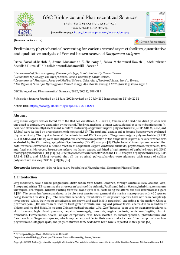 (PDF) Preliminary phytochemical screening for various secondary ...