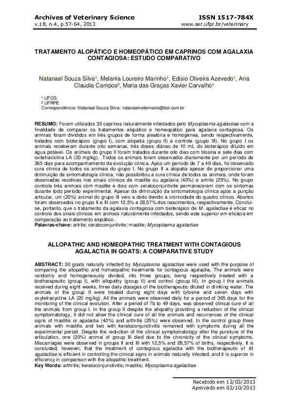 (PDF) Tratamento Alopático e Homeopático Em Caprinos Com Agalaxia ...