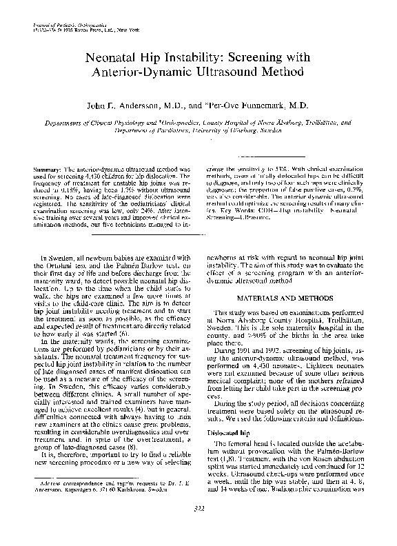 (PDF) Neonatal Hip Instability: Screening with Anterior-Dynamic ...