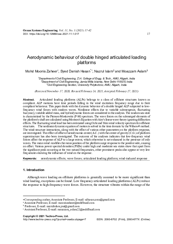 (PDF) Aerodynamic behaviour of double hinged articulated loading platforms