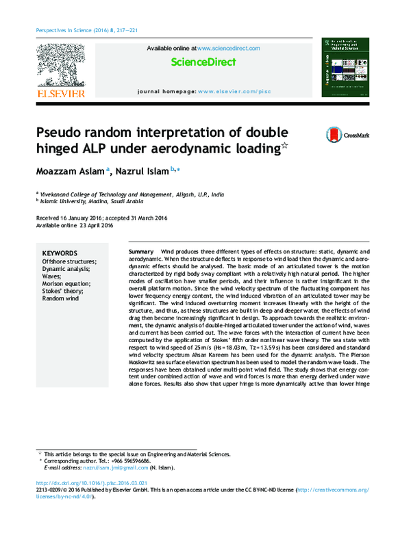 (PDF) Pseudo random interpretation of double hinged ALP under aerodynamic loading