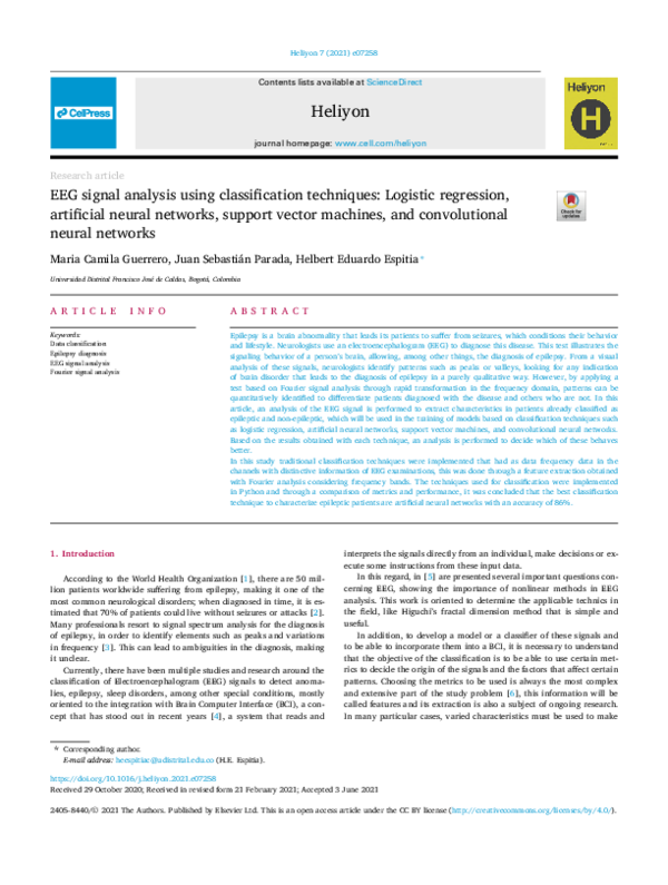(PDF) EEG signal analysis using classification techniques: Logistic regression, artificial ...
