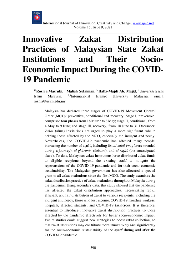 (PDF) Innovative Zakat Distribution Practices of Malaysian State Zakat
