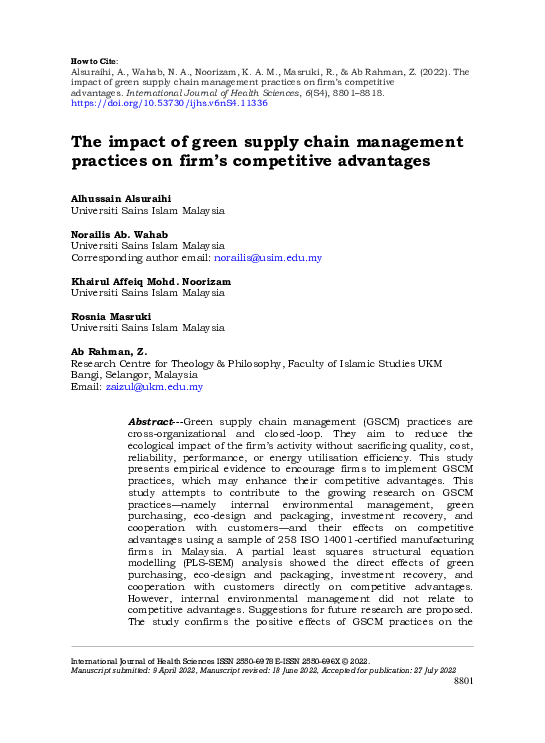 (PDF) Impact of Green Supply Chain Management Practices on Firm’s Competitive Advantages