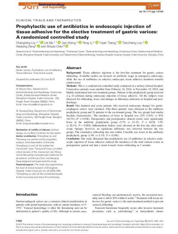 (PDF) Prophylactic use of antibiotics in endoscopic injection of tissue ...