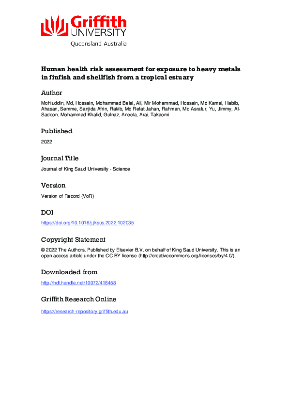 (PDF) Human health risk assessment for exposure to heavy metals in ...