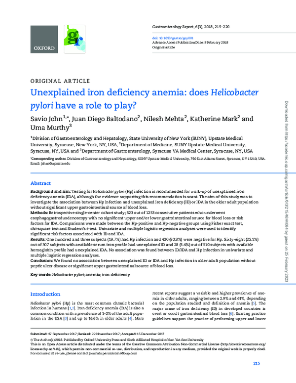 (PDF) Helicobacter pylori and Iron Deficiency Anemia