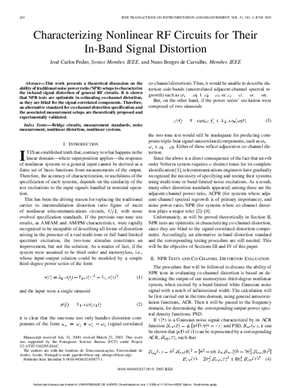 (PDF) Characterizing nonlinear RF circuits for their in-band signal ...